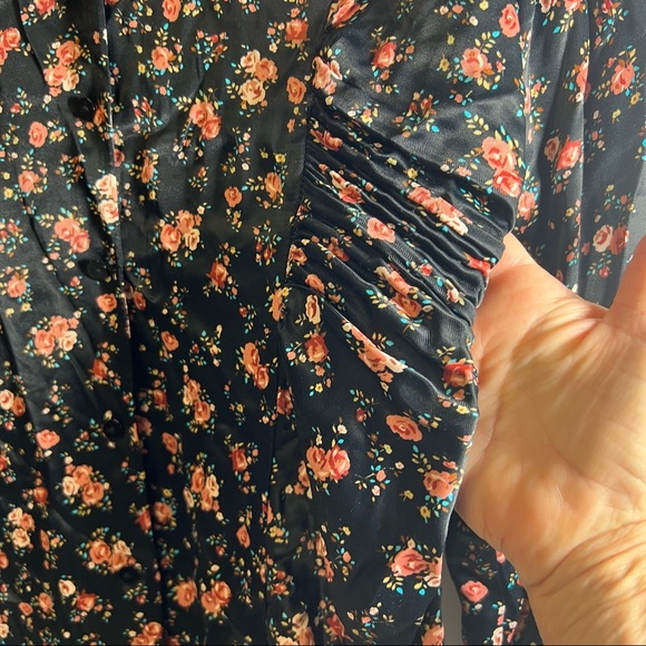 Zara | Dresses | Zara Black Rose Floral Satin Effect Long Sleeve Mini ...